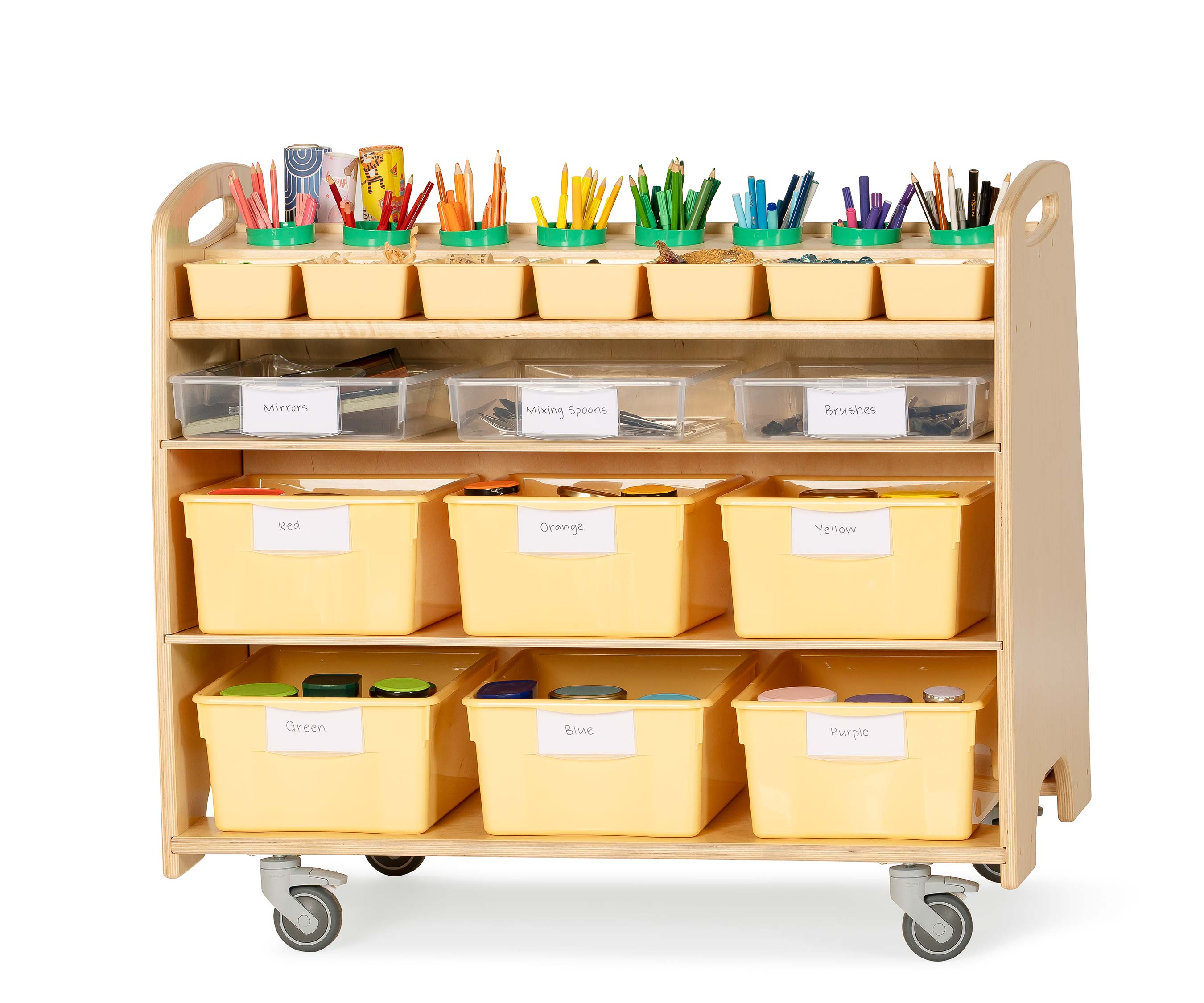 Help yourself trolley with clear totes