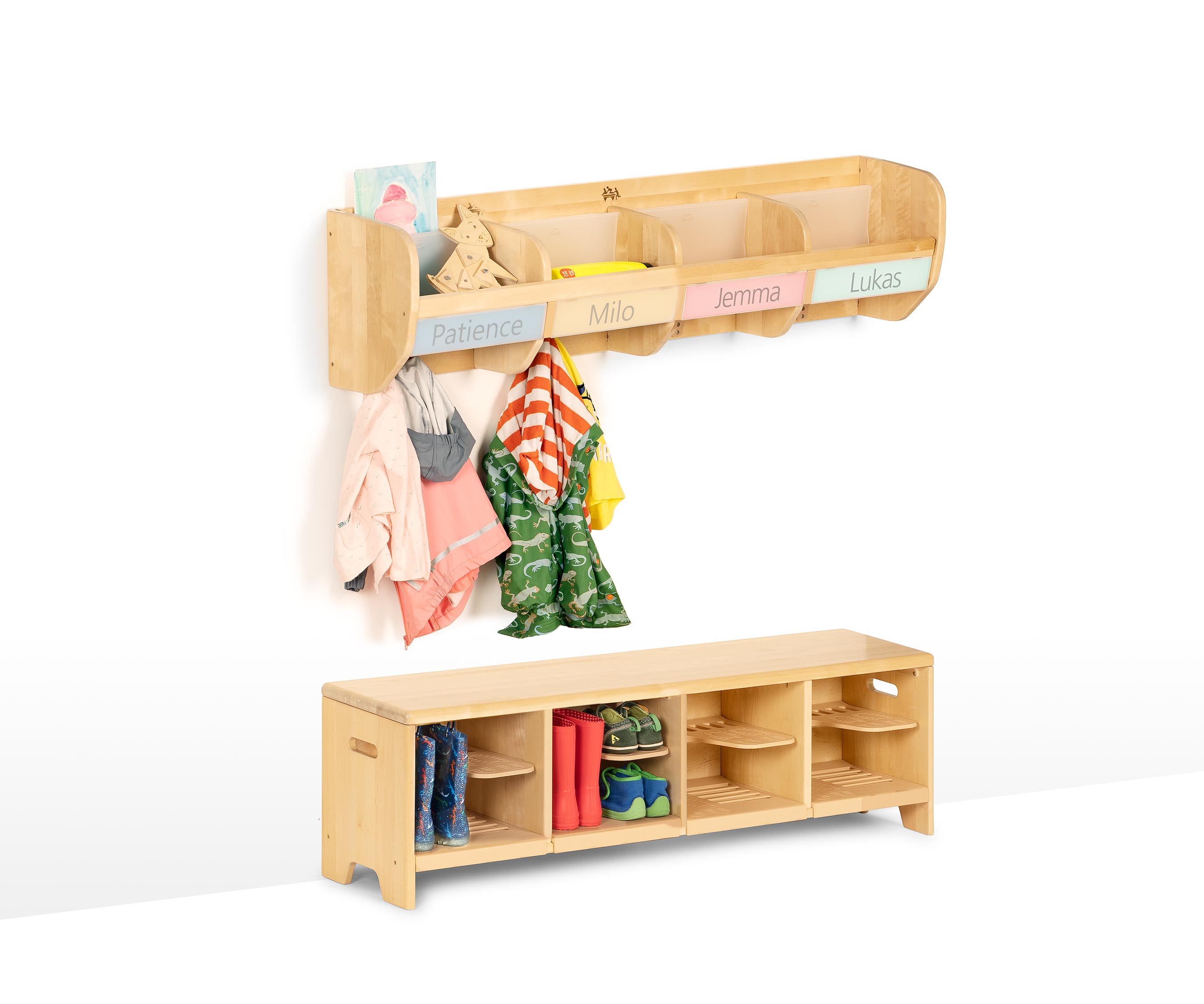 Premium wall cubbies and bench set | Community Playthings