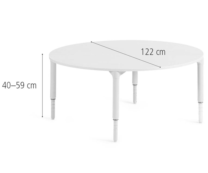 122 cm round table with medium adjustable legs